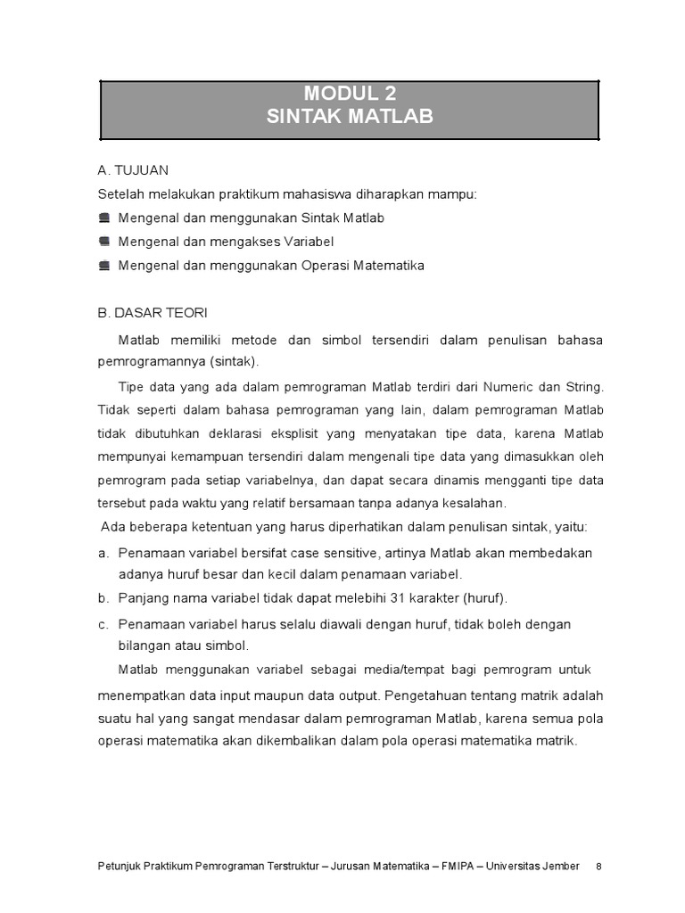 Modul 2 Sintak Dan Input Dinamis Matlab | PDF