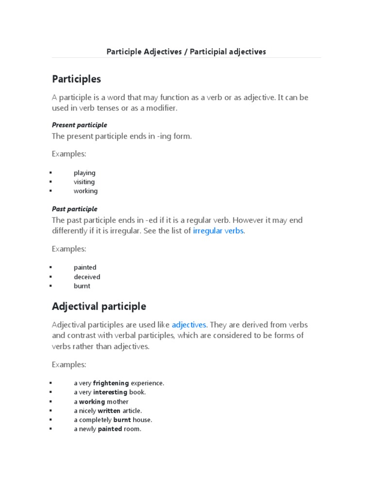 Participles: Participle Adjectives / Participial Adjectives | PDF ...