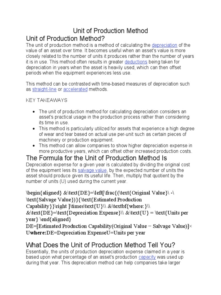 Unit of Production Method | PDF | Depreciation | Taxes