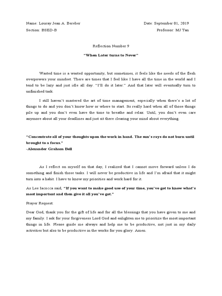 Reflection Number 9 | PDF