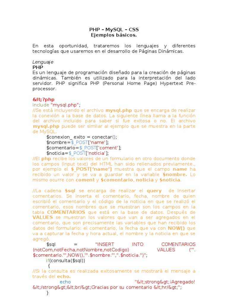 Ejemplos Php Css Mysql Pdf Php Página Web