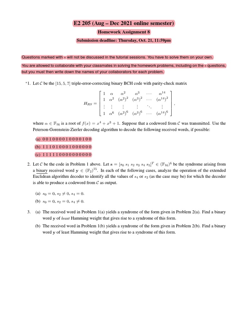 E2 205 (Aug - Dec 2021 Online Semester) : Homework Assignment 8 | PDF ...