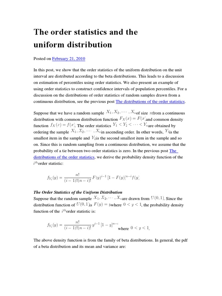 The Order Statistics and The Uniform Distribution | PDF | Probability ...