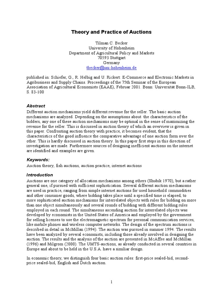 Theory and Practice of Auctions | PDF | Auction | Auction Theory