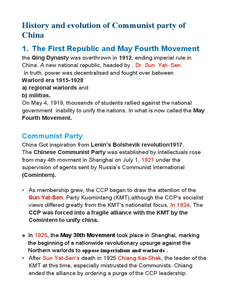 History and Evolution of Communist Party of China: 1. The First ...