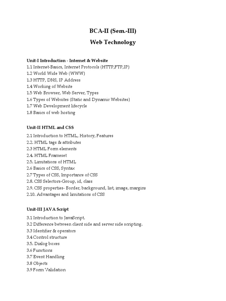 WebTechnology Syllabus 2021-22 (CBCS) | PDF