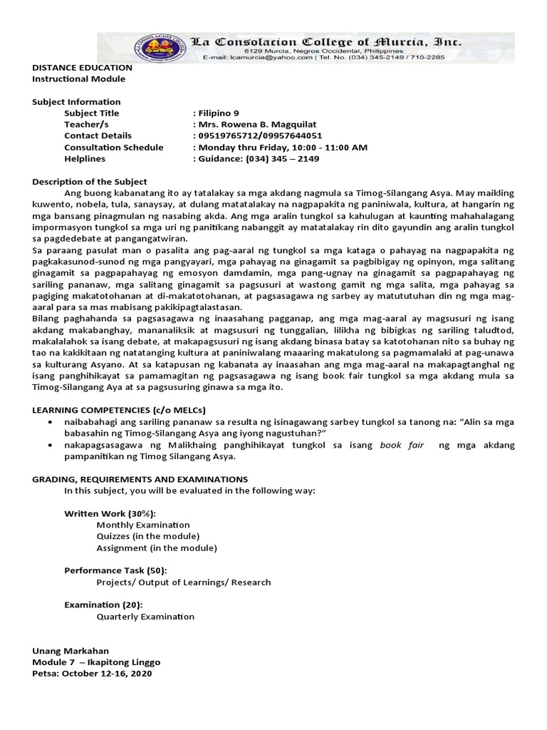 1st Quarter GRADE 9 - WEEK 7 | PDF