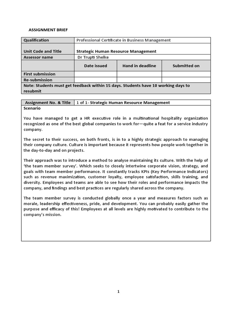 Assignment Brief-SHRM PCBM | PDF | Human Resource Management | Employment