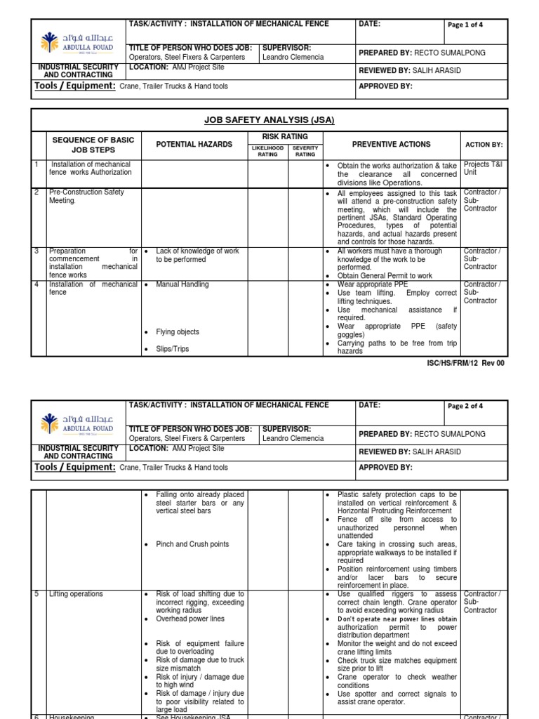 ISC-JSA Installation For Mechanical Fence | PDF | Safety