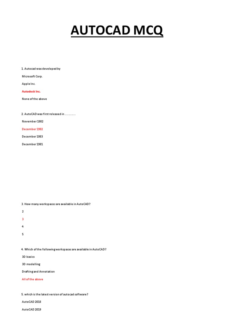Autocad MCQ | PDF | Auto Cad | Computing