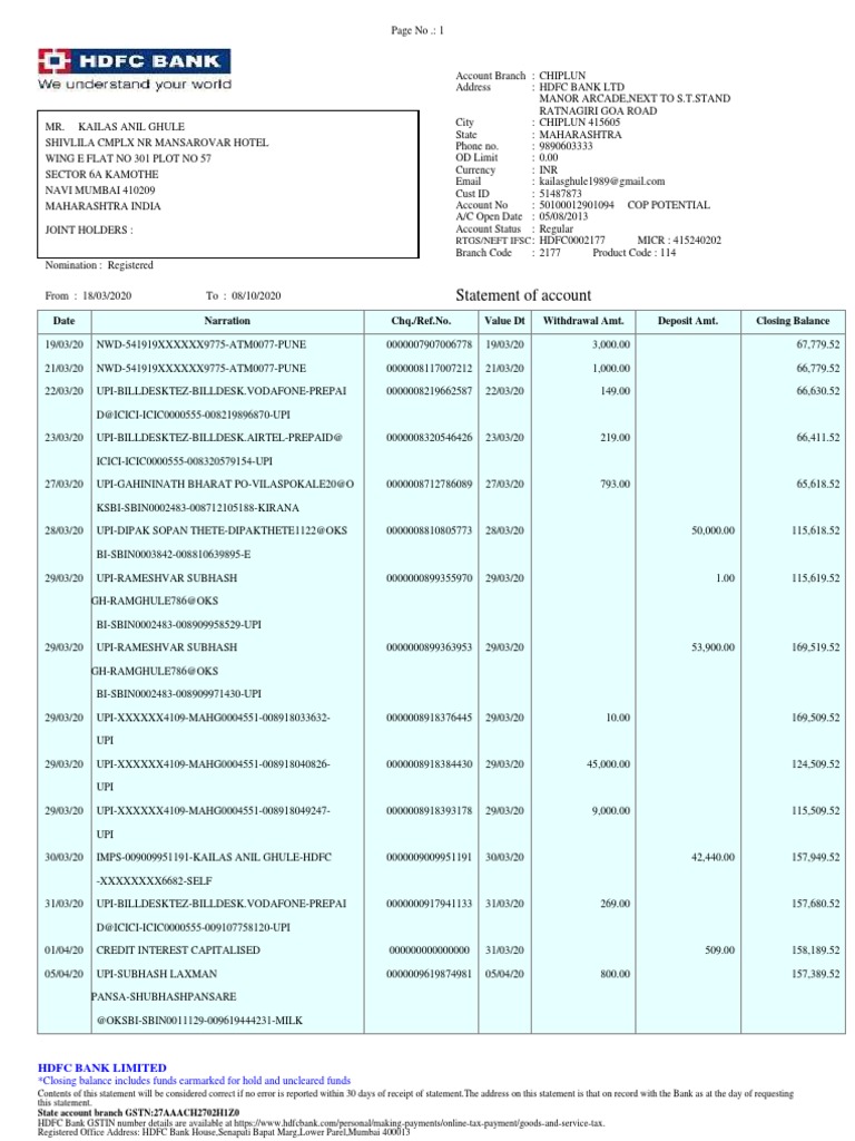 Kailas Ghule 18 March To Till Date Stetment | PDF | Service Industries ...