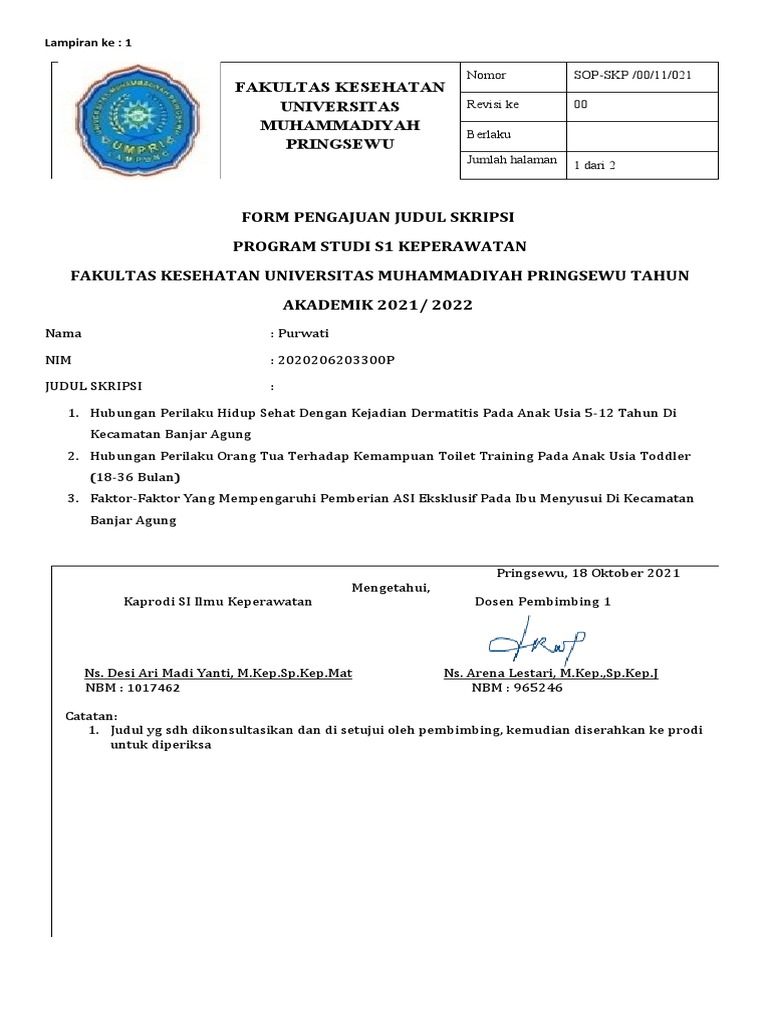 Form Judul Mini Proposal Purwati | PDF | Sains & Matematika