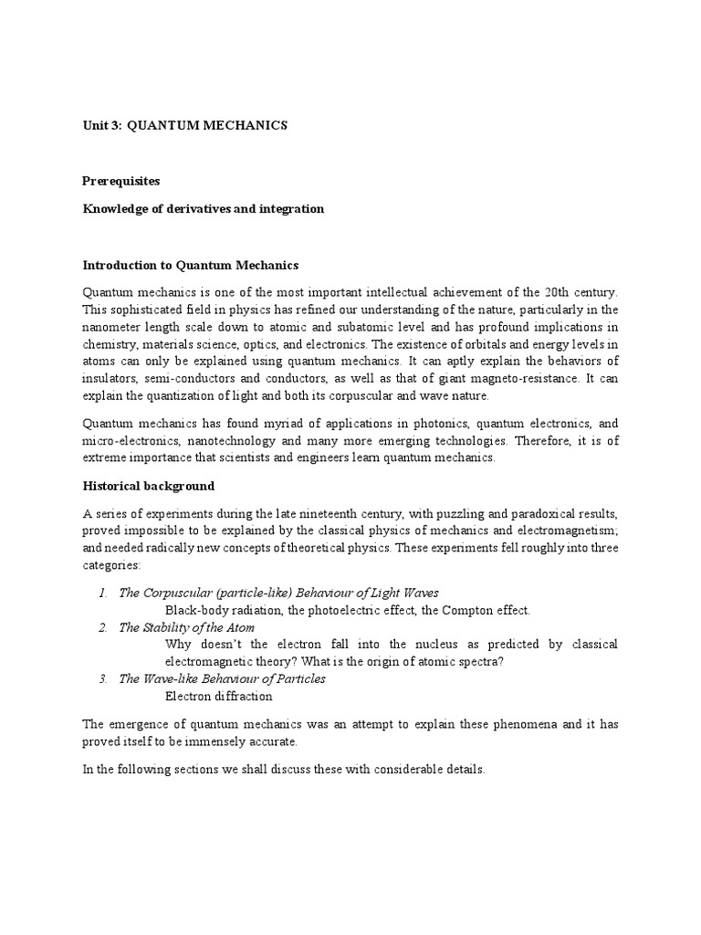 Quantum Mechanics Notes-Part 1 | PDF | Photoelectric Effect ...