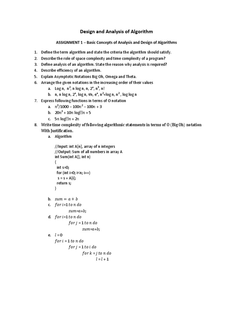DAA Assignment 1 | PDF | Time Complexity | Algorithms