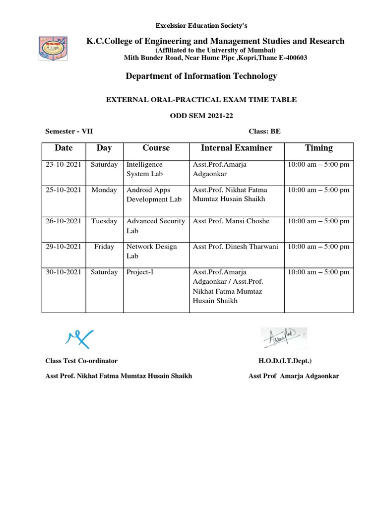 Be-It External Oral Practical Time Table Odd Sem 2021 | PDF | Art ...