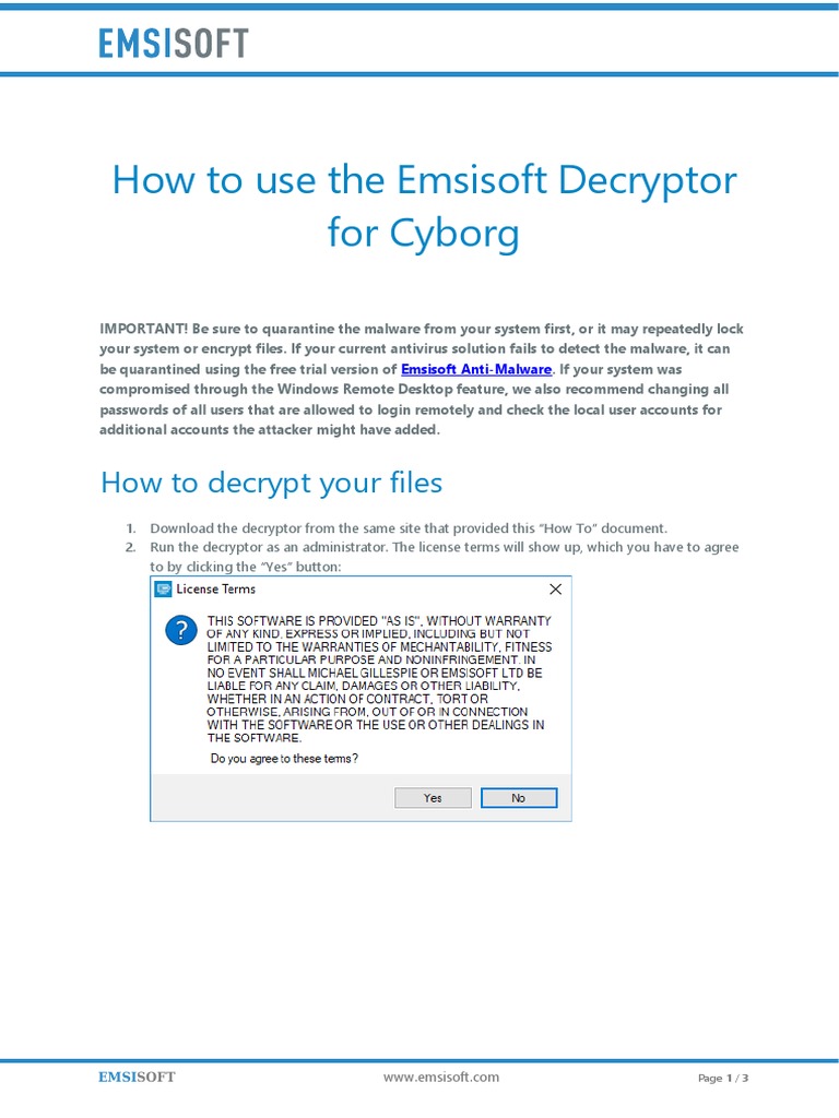 How To Use The Emsisoft Decryptor For Cyborg | PDF | Malware | Encryption