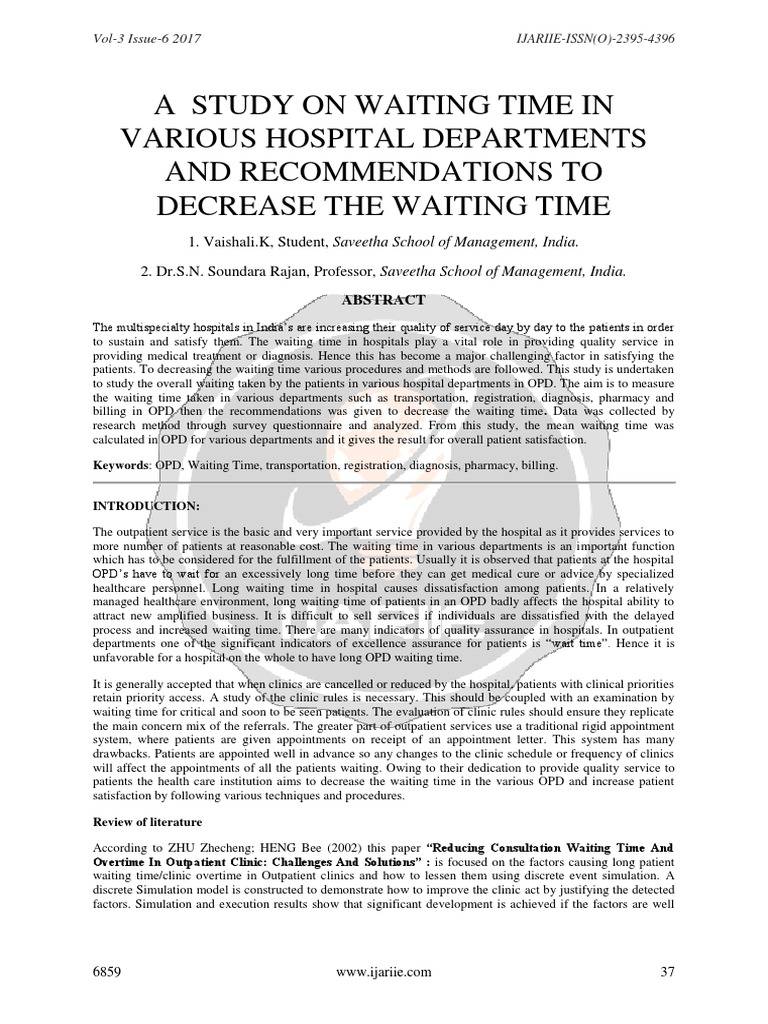 A STUDY ON WAITING TIME IN VARIOUS HOSPITAL DEPARTMENTS AND ...