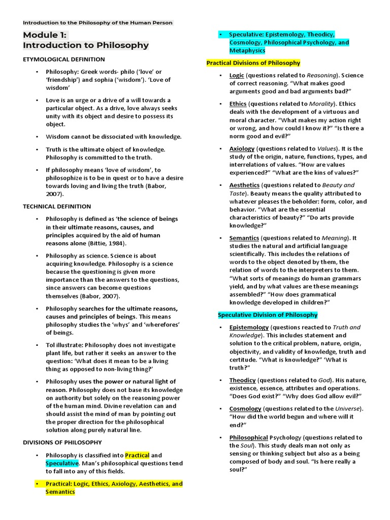 Philosophy Module 1 Introduction | PDF | Ancient Greek Philosophy | Philosophical Theories