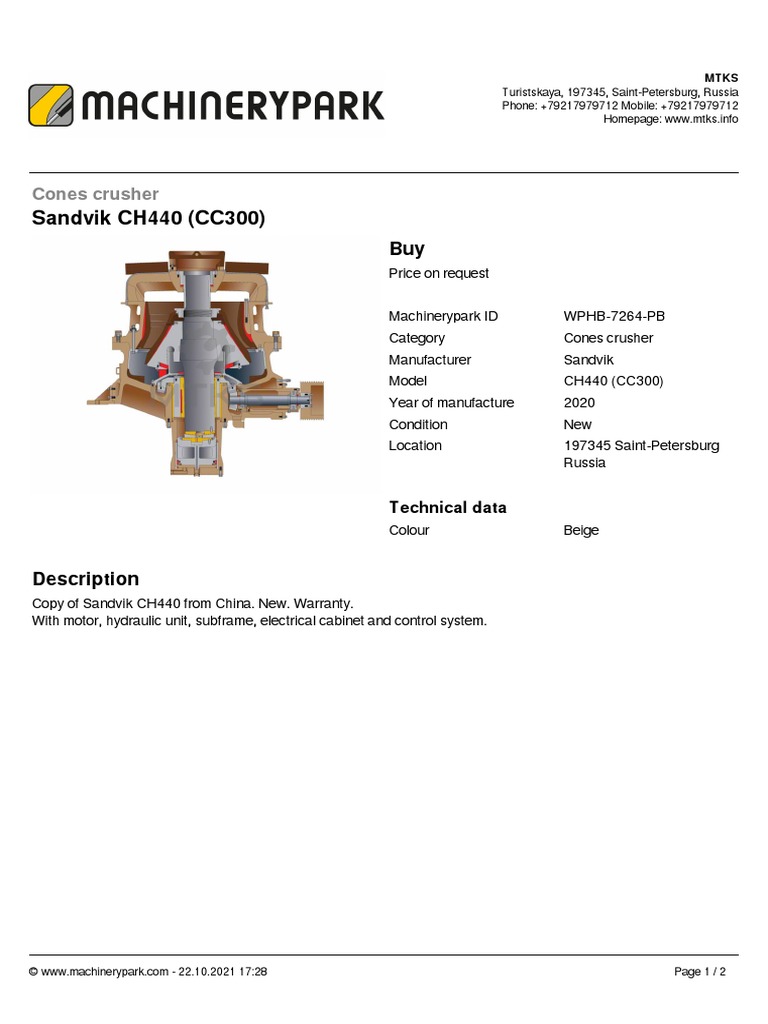 Sandvik CH440 (CC300) : Cones Crusher | PDF | Technology & Engineering