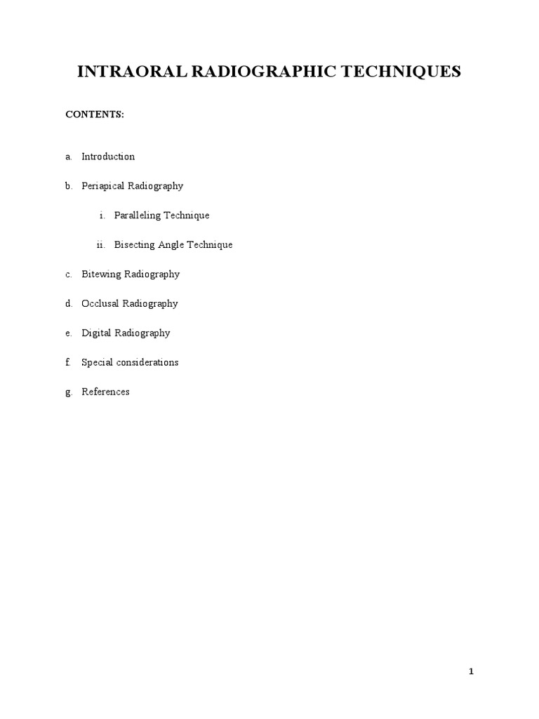 4 Intraoral Radiographic Techniques | PDF | Human Anatomy | Dentistry ...