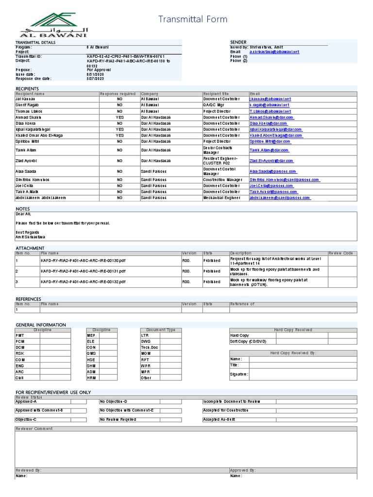 ABC - Transmittal Form-KAFD-S2-A2-CP02-P401-BAW-TRN-00761 | PDF