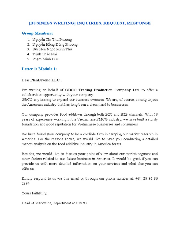 (Business Writing) Inquiries, Request, Response | PDF | Business ...