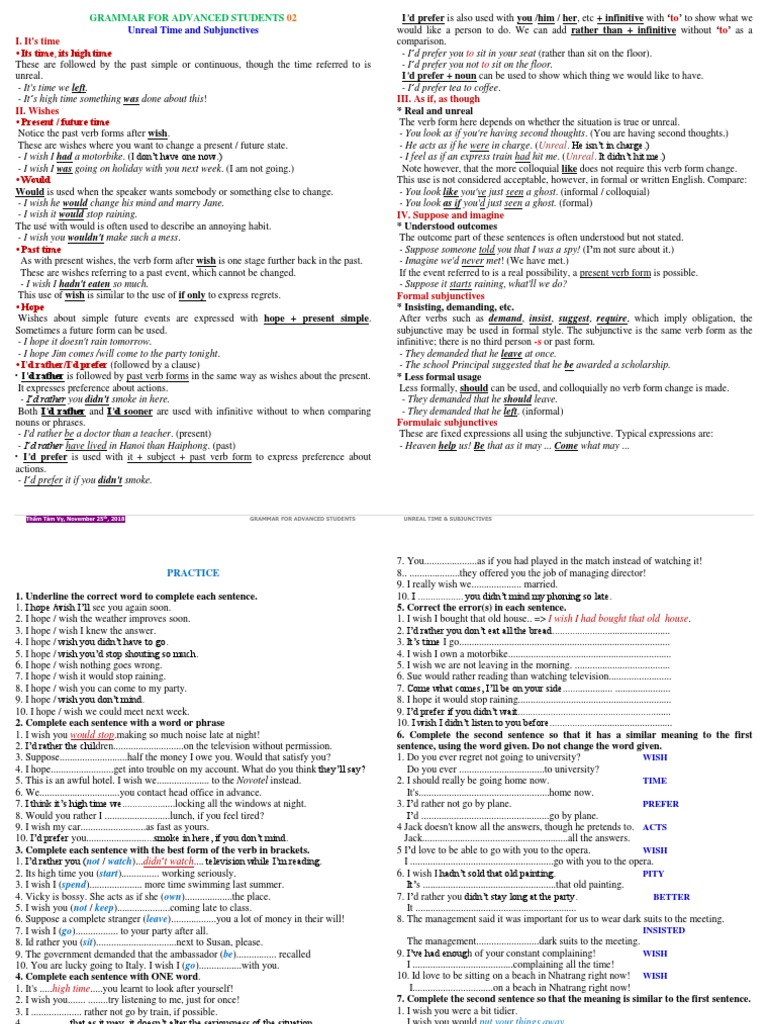Grammar Practice 2 Advanced Level 1 | PDF | Verb | Grammar
