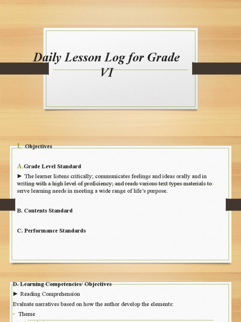 Daily Lesson Log For Grade VI | PDF | Reading Comprehension | Narration