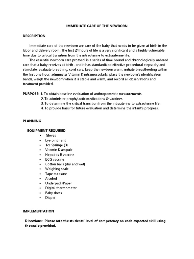 Immediate Care of The Newborn | PDF | Medical Specialties | Infants