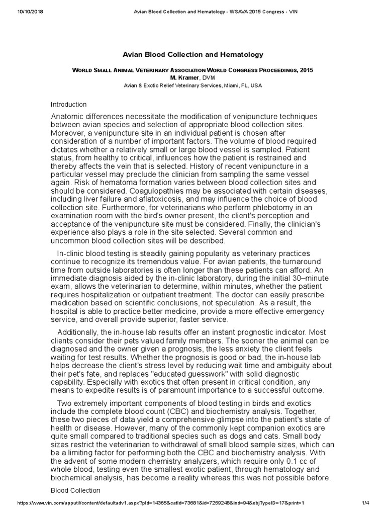 Avian Blood Collection and Hematology - WSAVA 2015 Congress - VIN | PDF ...
