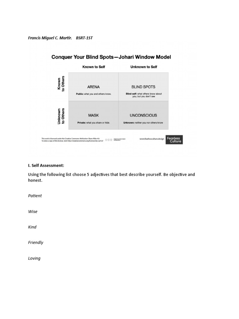 Johari Window Group Activity | PDF | Self-Improvement
