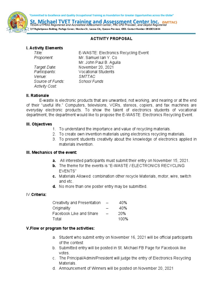 E-Waste Proposal by Sir Ian and Sir John Paul | PDF | Electronic Waste