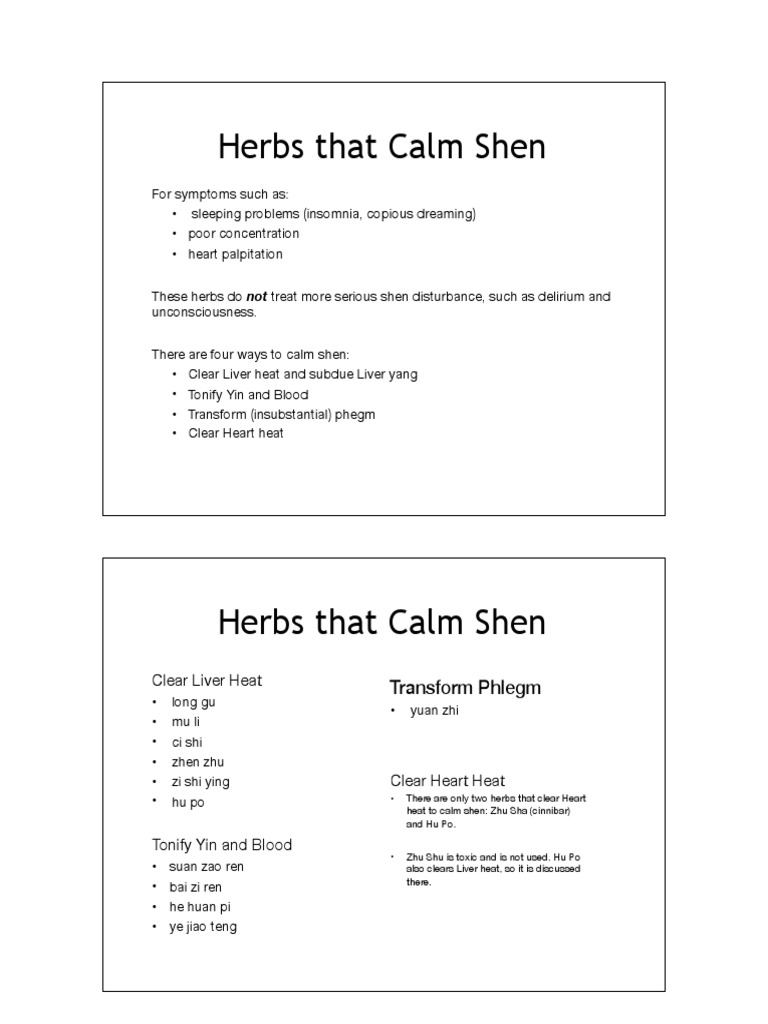 Herbs That Calm Shen: Transform Phlegm | PDF | Medical Specialties ...