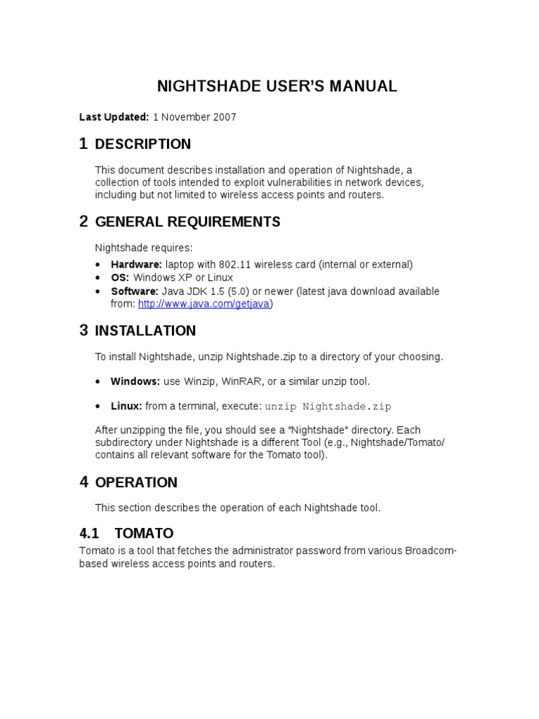 Nightshade User'S Manual: Description | PDF | Zip (File Format ...