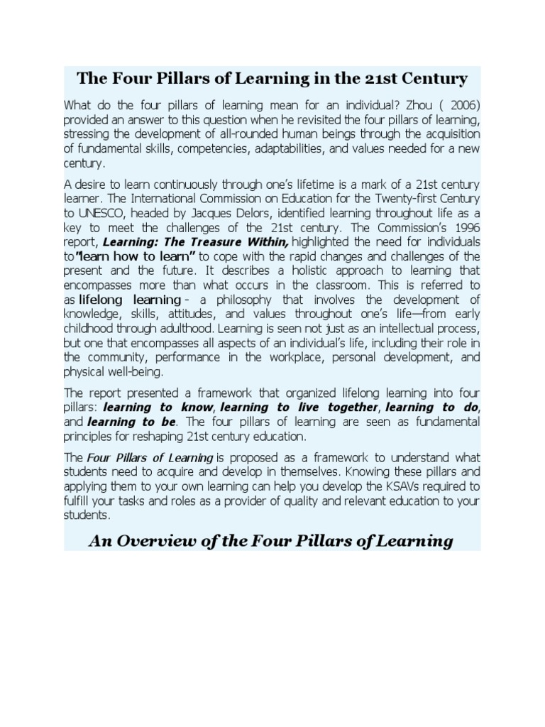 Reflection1bRevisiting The Four Pillars of Learning | PDF | Lifelong ...