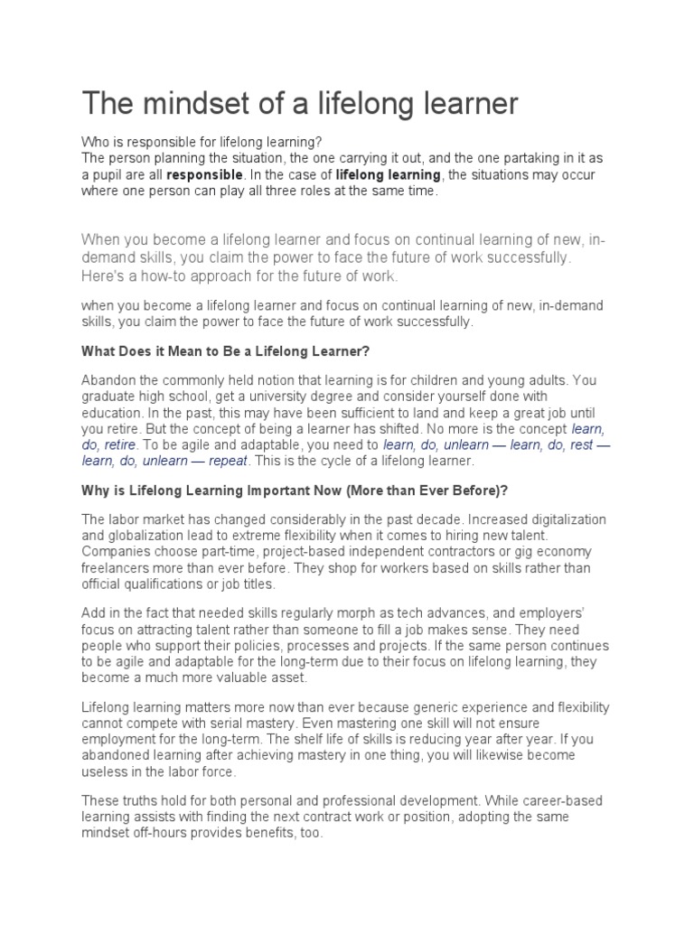 The Mindset of A Lifelong Learner | PDF | Lifelong Learning | Mindset