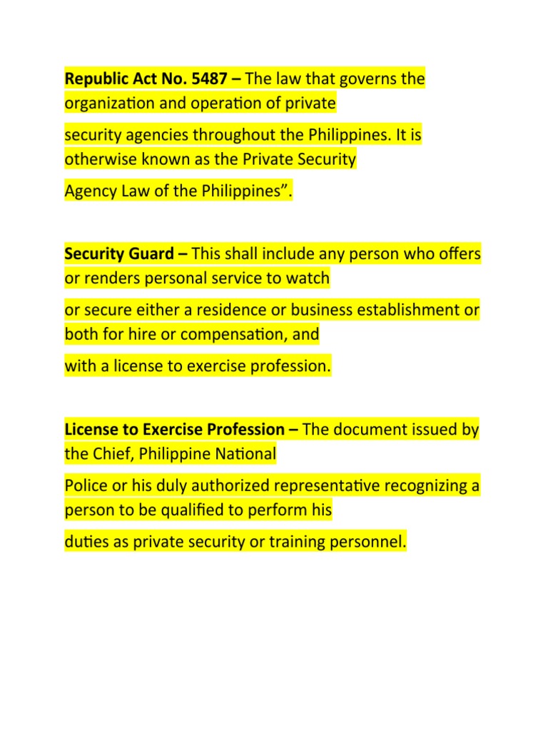 Republic Act No 5487 | PDF | Security Guard | Justice