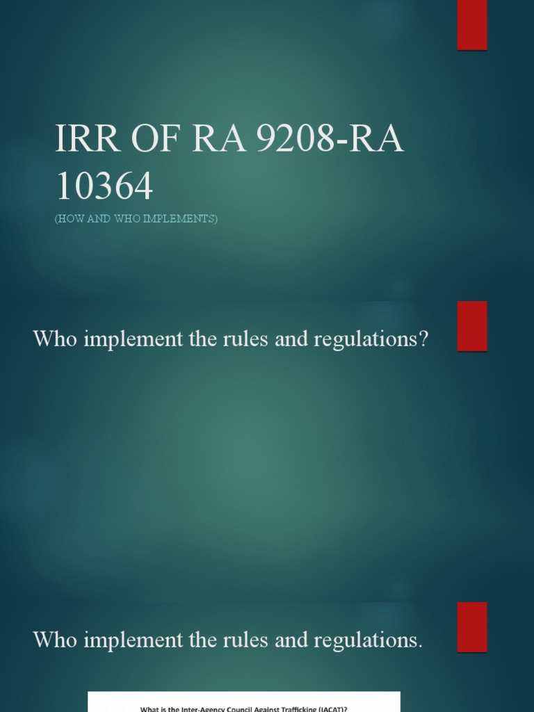 Irr of Ra 9208-Ra 10364 | PDF | Human Trafficking | Criminal Law