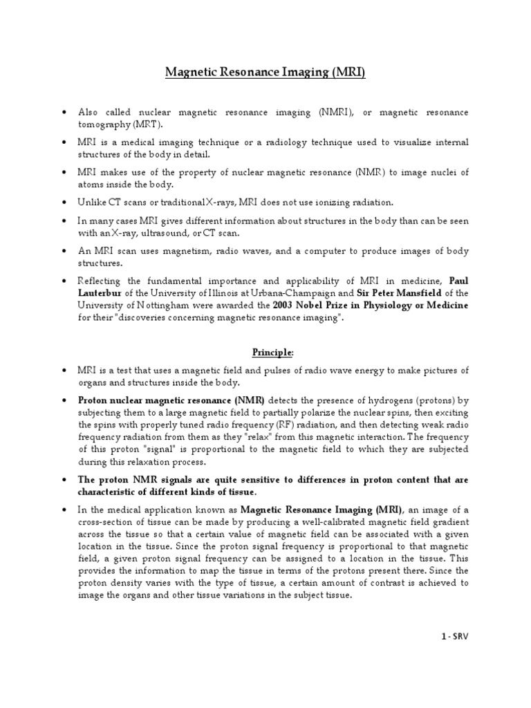 Notes On MRI - Final | PDF | Magnetic Resonance Imaging | Ct Scan