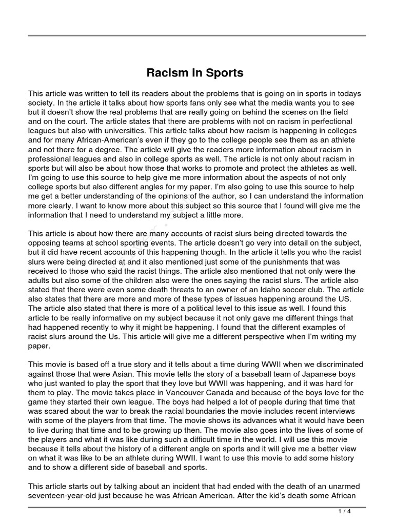 Racism in Sports | PDF | Racism | Discrimination & Race Relations