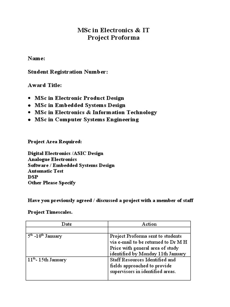 MSC Project Proforma | PDF