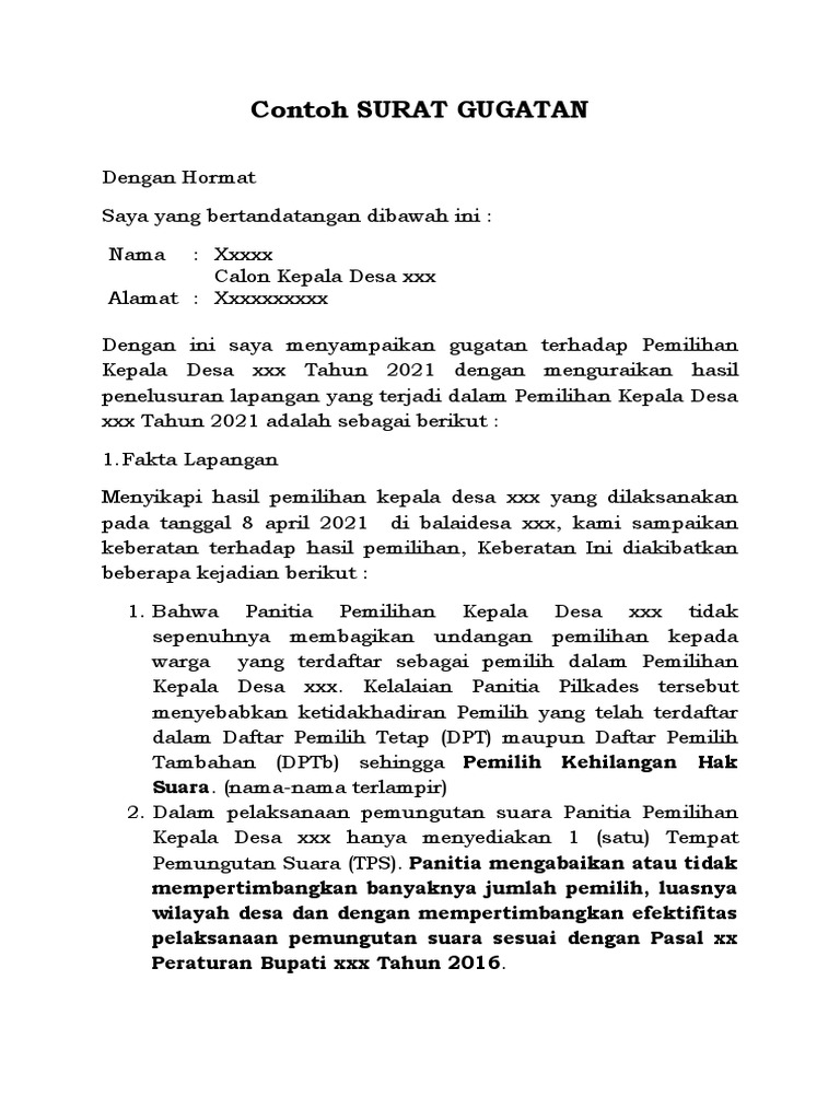 Contoh Gugatan Pilkades XXX | PDF