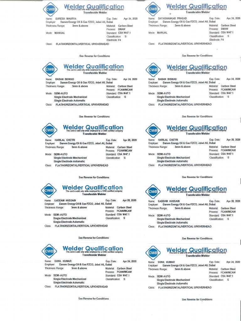 Welder ID Cards | PDF