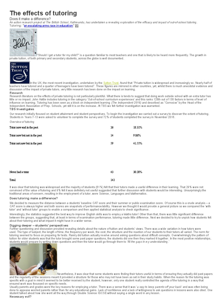 The Effects of Tutoring: Does It Make A Difference? | PDF | Statistics ...