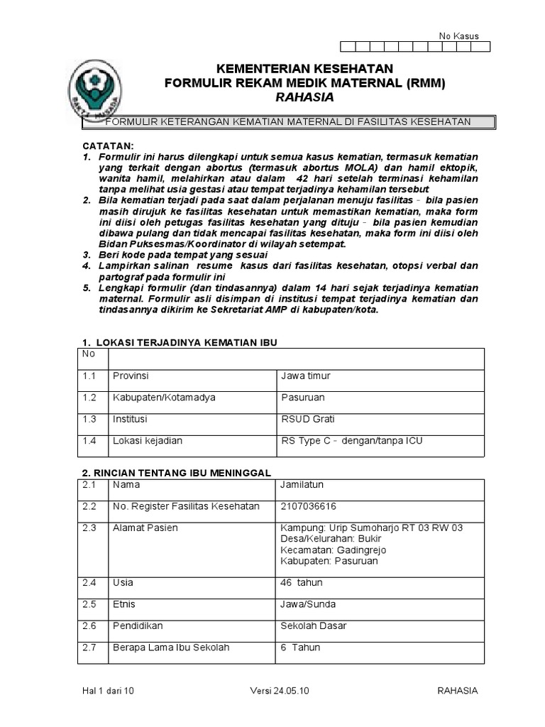 Form Pelaporan Kematian | PDF