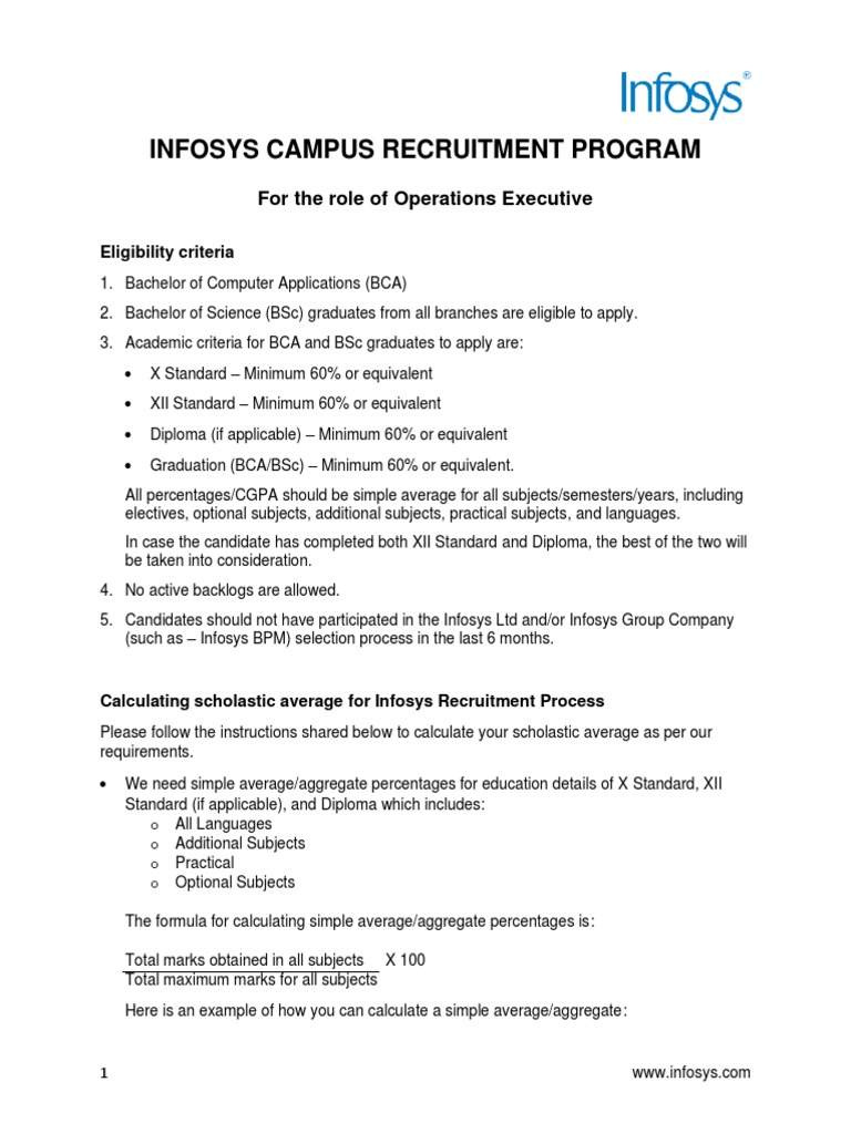 Infosys Campus Recruitment Eligibility Criteria | PDF | Bachelor Of ...