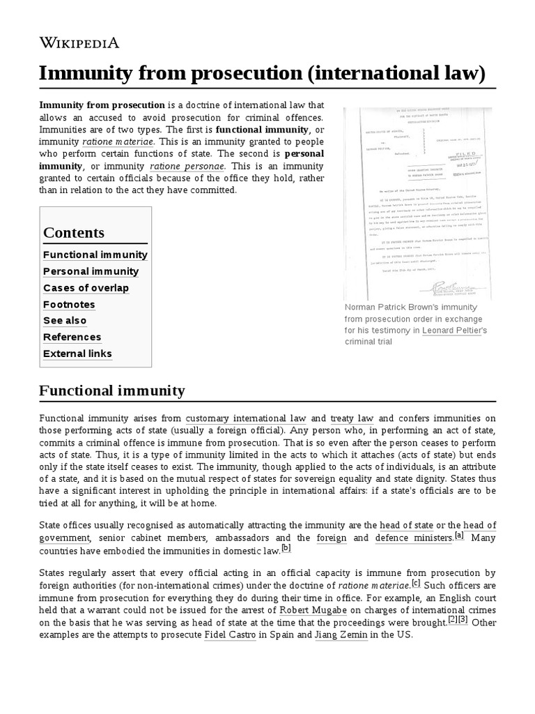 Immunity From Prosecution (International Law) | PDF | Public Sphere ...