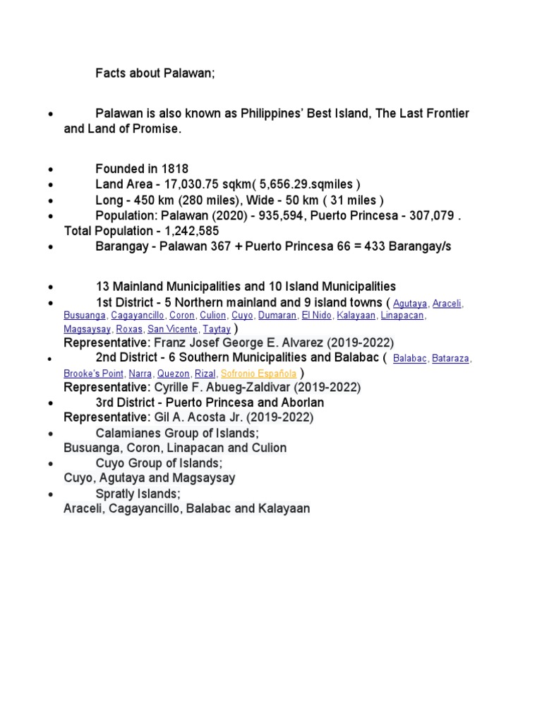 Facts About Palawan | PDF
