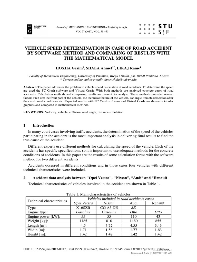 Vehicle Speed Analysis in Accidents | PDF | Traffic Collision | Simulation