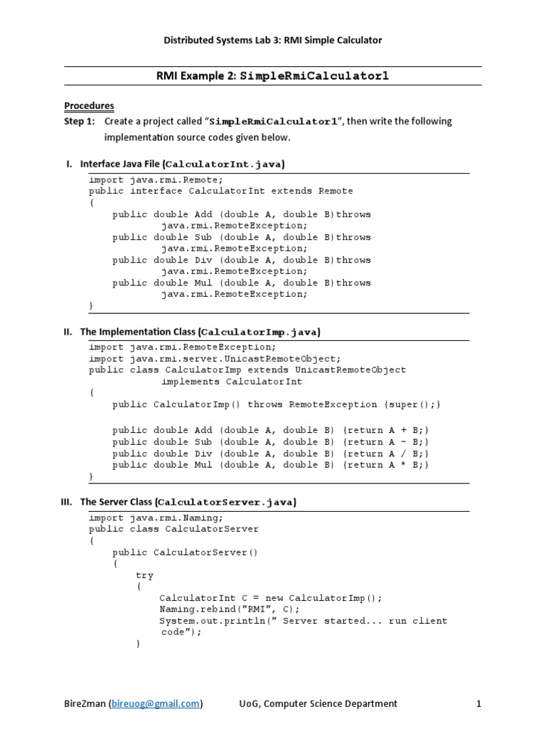 Intro To Dss Lab 2 Rmi Lab 2 Simplermicalculator 1 Pdf Java Programming Language 